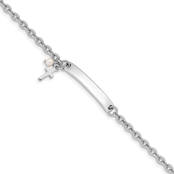 Kazi Luxury | Jewelry | Kazi Luxury Silver Rhplated Cross Syn Pearl 5in ...